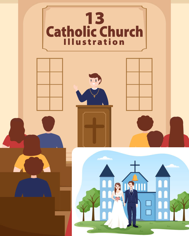13 Cathedral Catholic Church Illustration - TemplateMonster