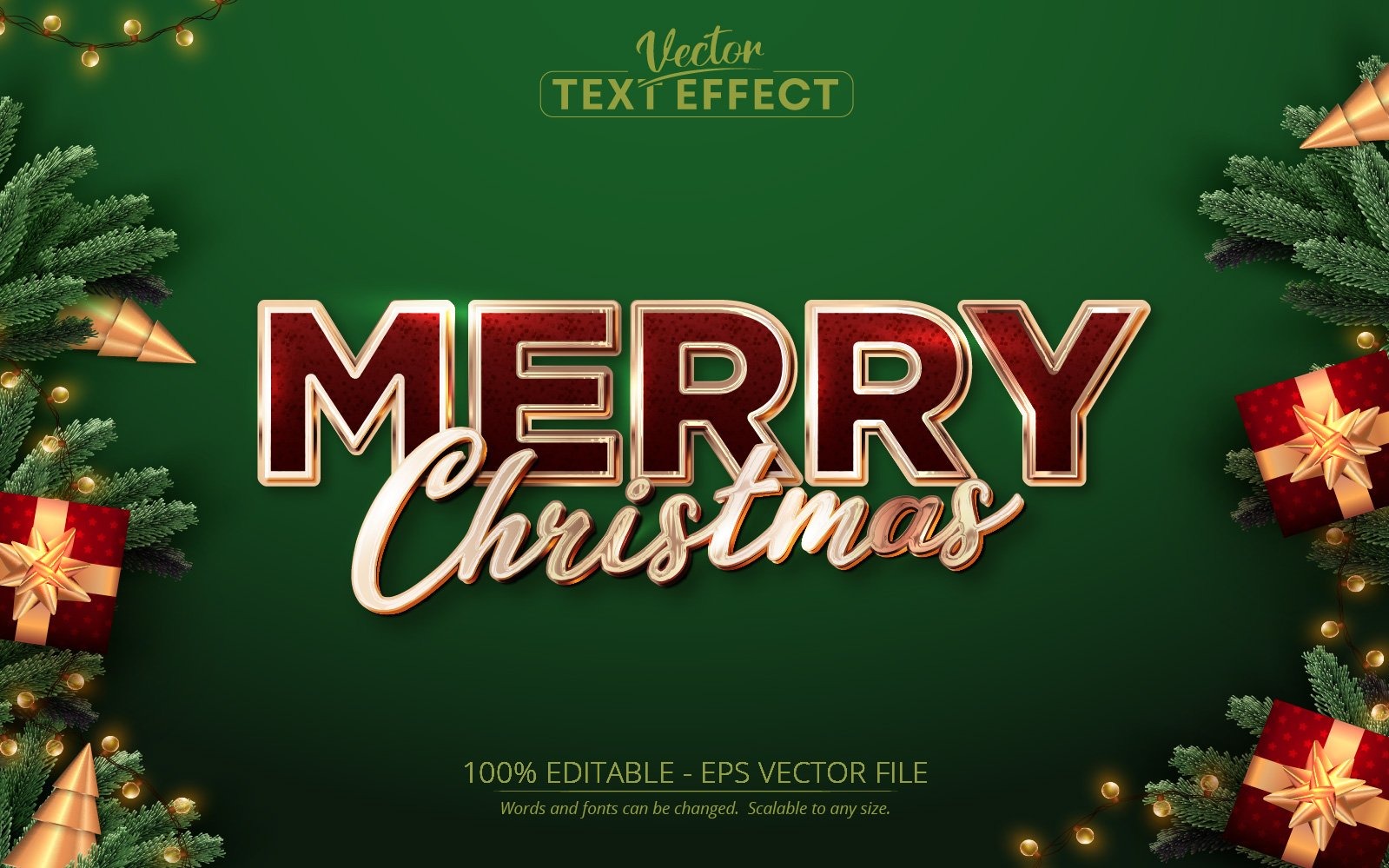 Merry Christmas - Editable Text Effect, Christmas Rose Golden Text ...