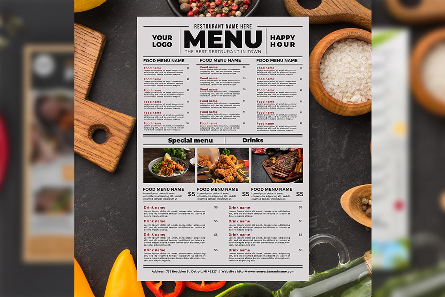 Minimalist restaurant menu Template #295129 - TemplateMonster