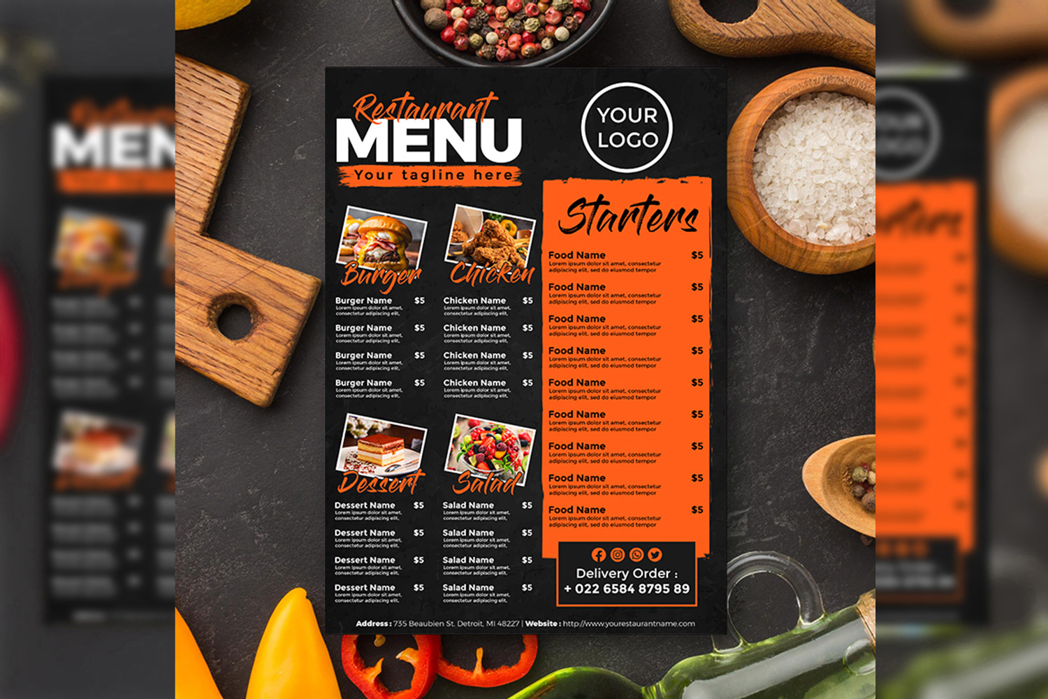 Black Restaurant Menu - Flyer Template - TemplateMonster