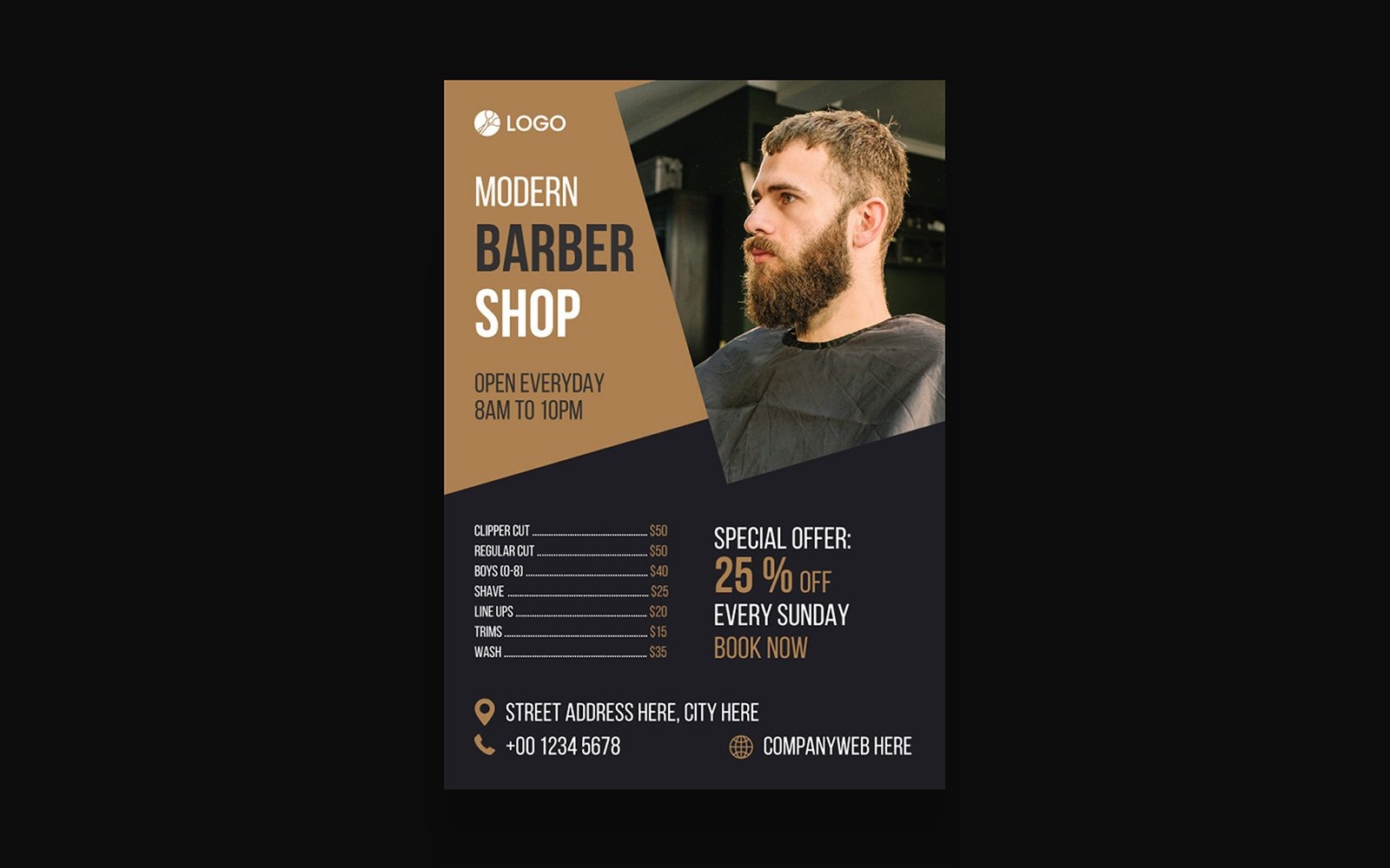 Plantilla de póster - volante de salón de barbería
