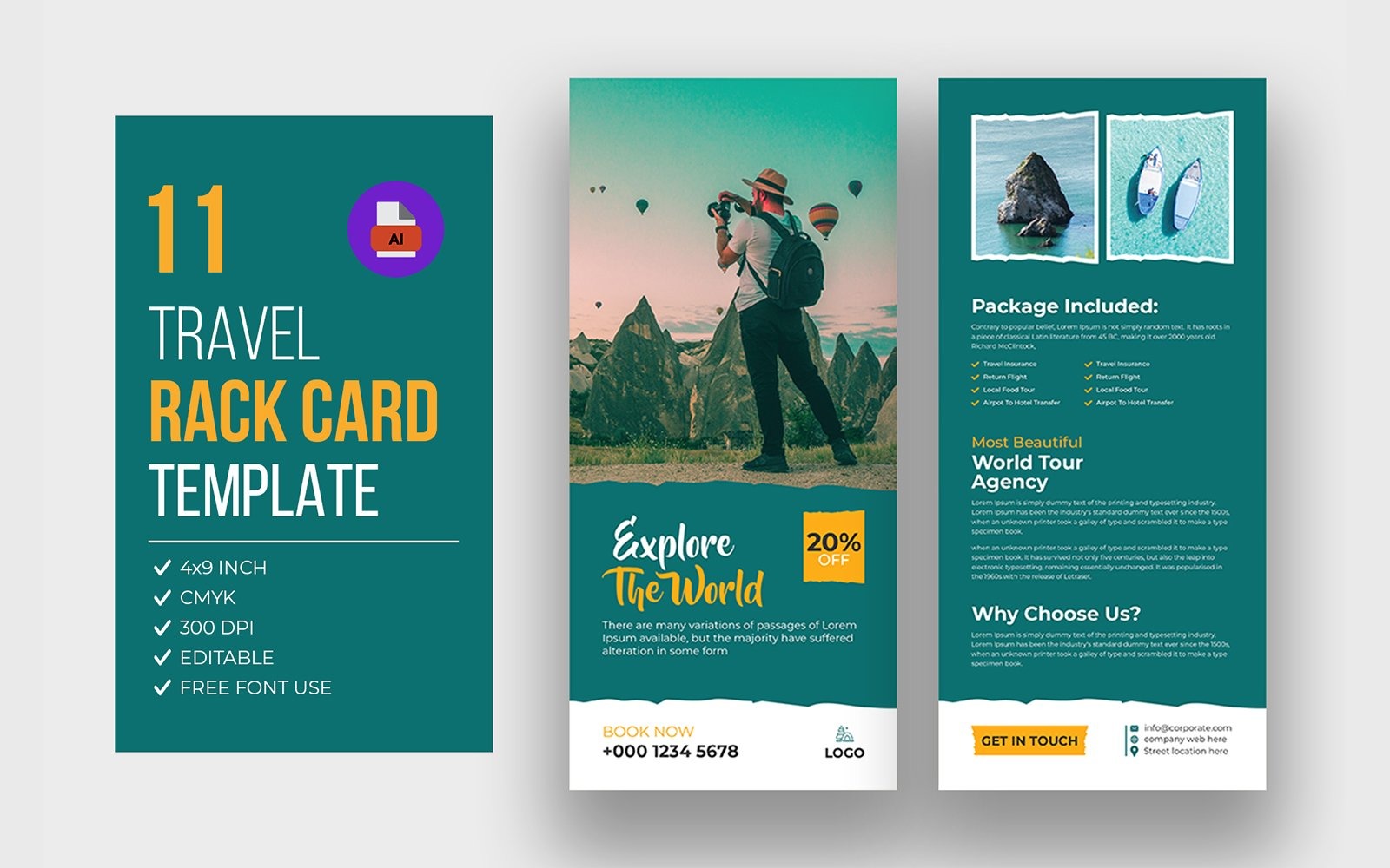 Modern Travel Rack Card Bundle #296546 - TemplateMonster