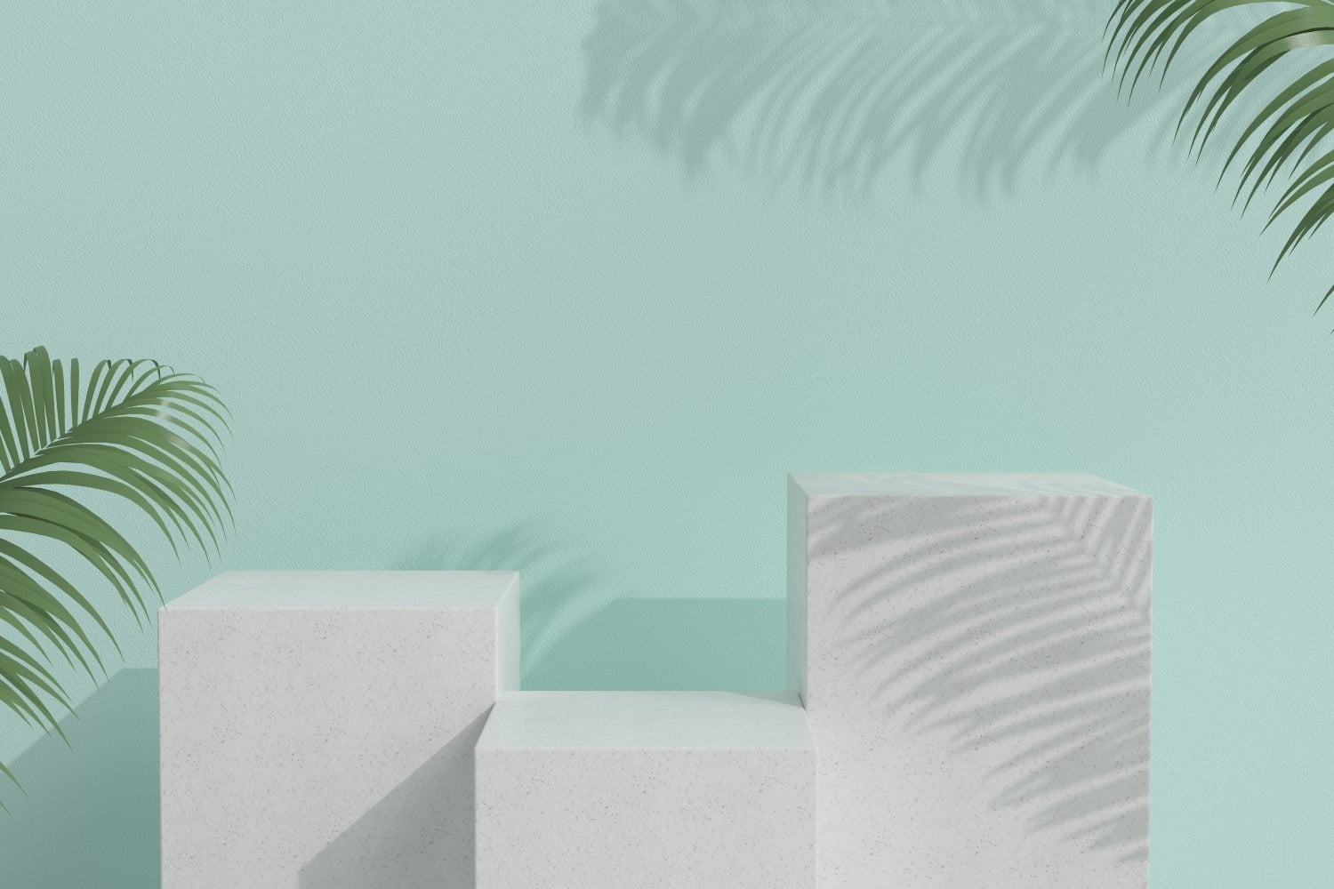 White stage podium scene minimal studio with palm leaves