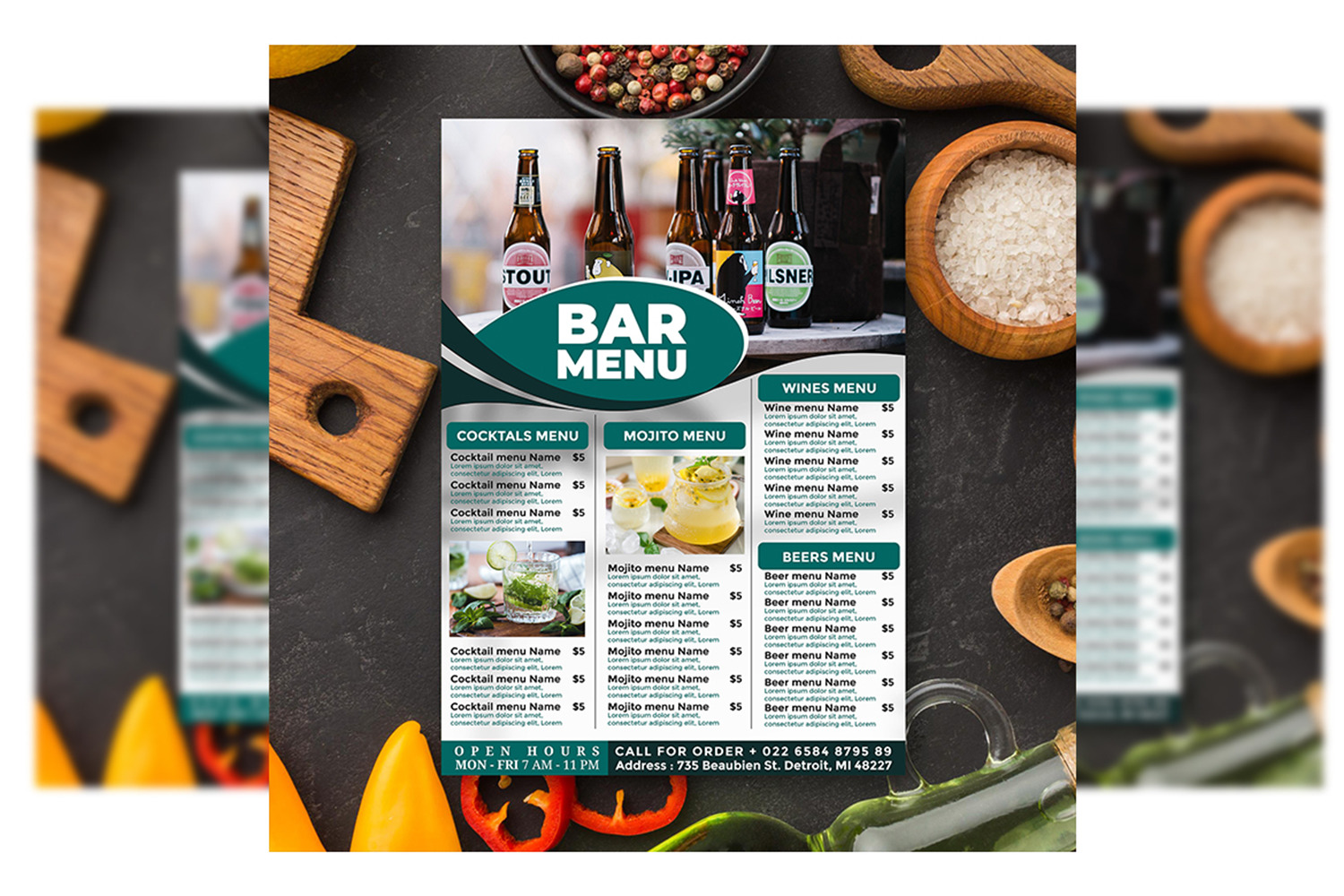 Bar Menu Design flyer template #297583 - TemplateMonster
