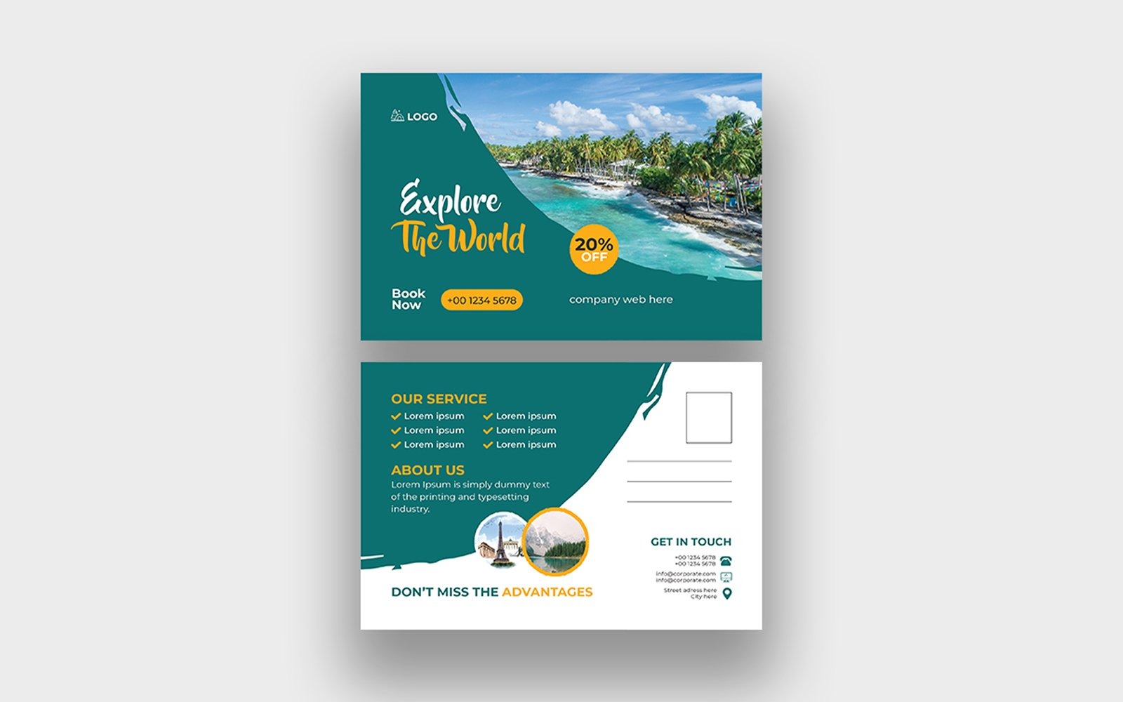 Modern Travel Postcard Design Template Travel Company Postcard