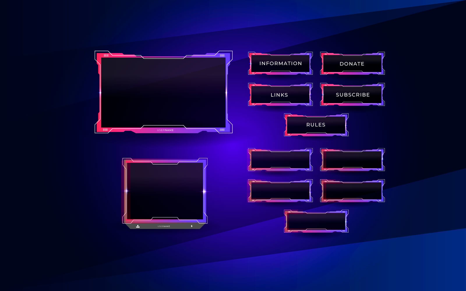 Twitch stream panel overlay package including facecam overlay, offline ...
