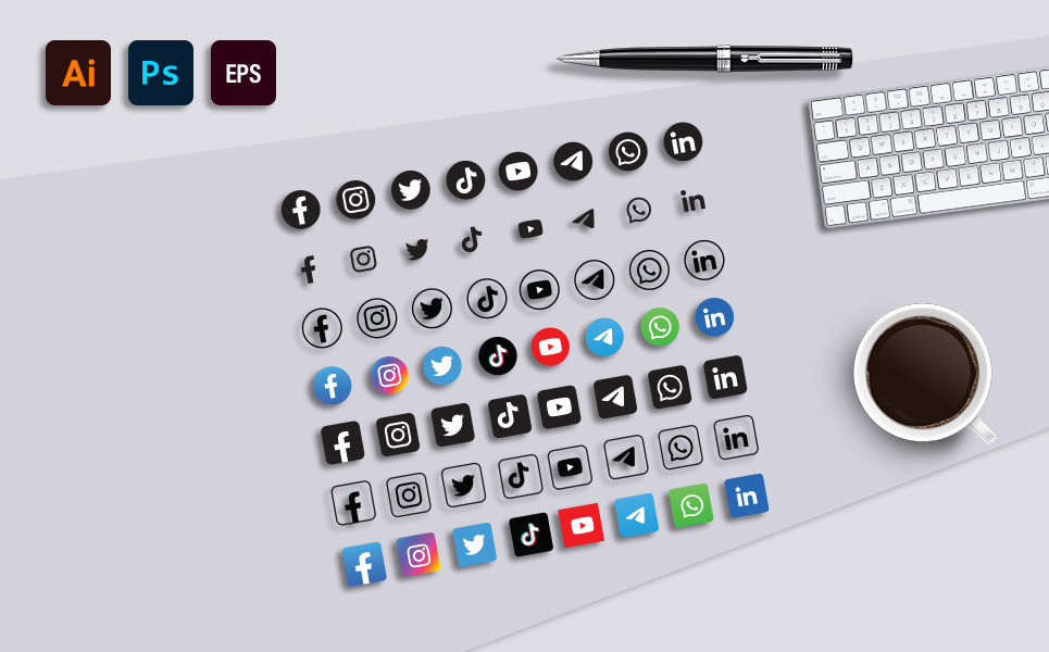 Morden Social Media Icons Set - Social Media Icon BÜNDEL