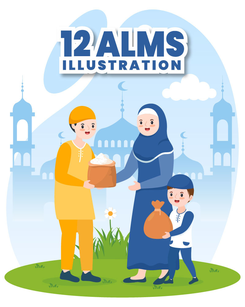 12 Muslim People Giving Alms Illustration - TemplateMonster