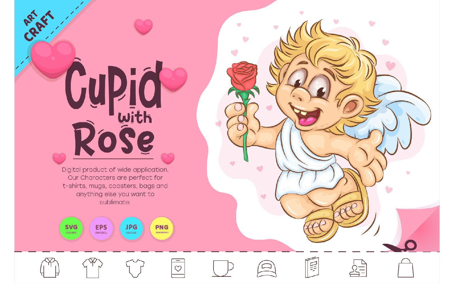 Cartoon Cupid with Rose. Clipart #300404 - TemplateMonster
