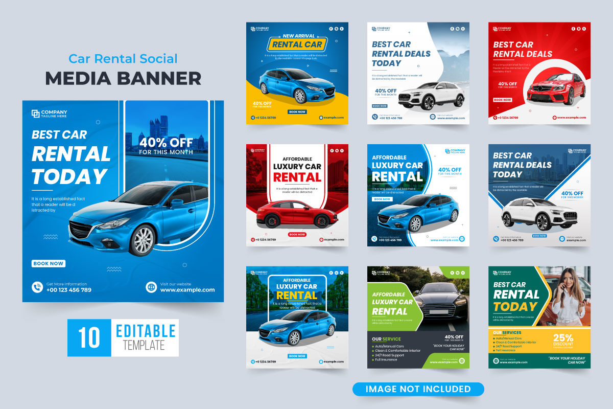 Car rental social media post bundle #301185 - TemplateMonster