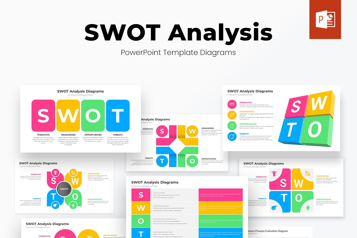 Conception de modèle d'infographie PowerPoint d'analyse Swot