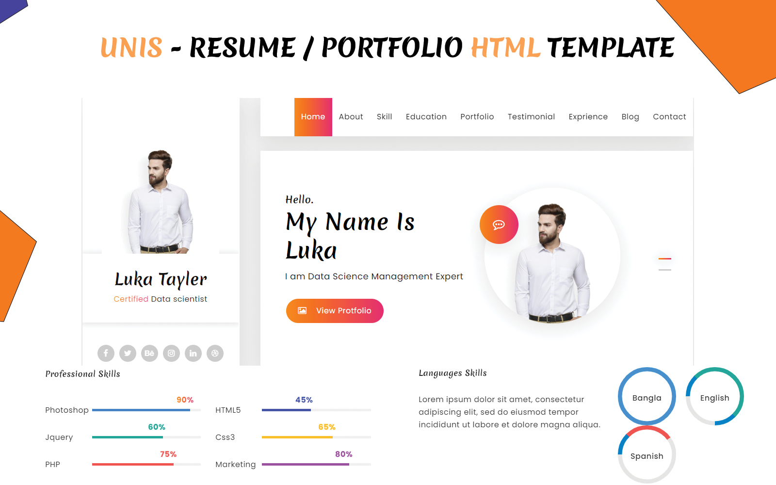 Unis - Resume / Portfolio HTML Template - TemplateMonster