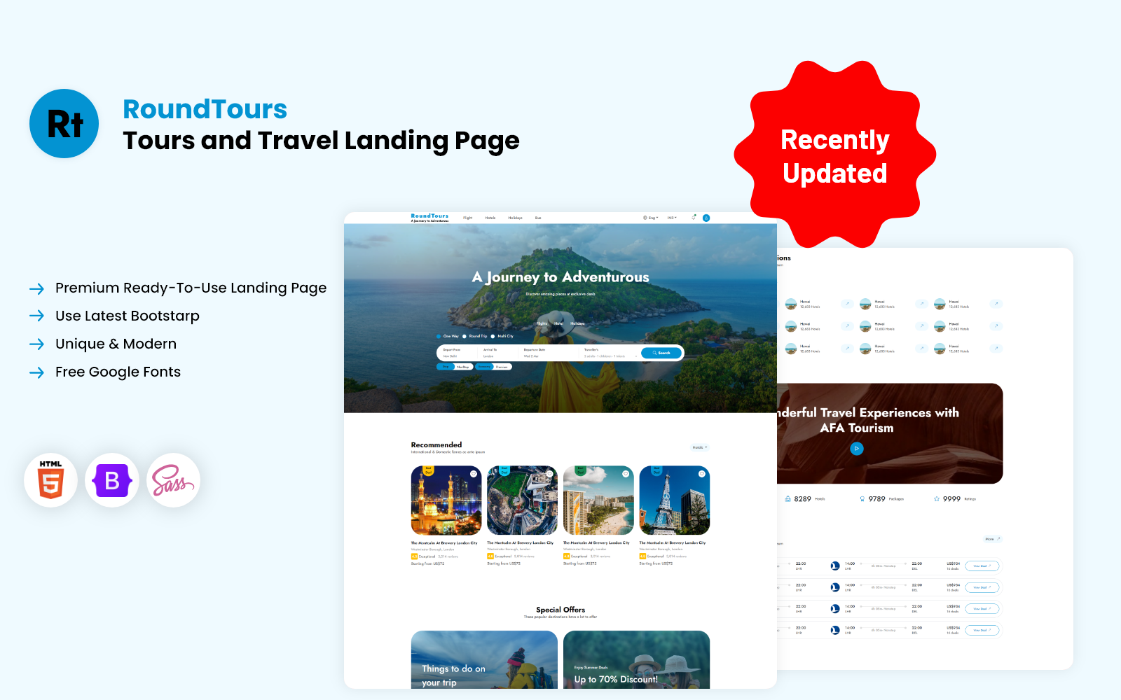 RoundTours - Free Tours and Travel Landing Page