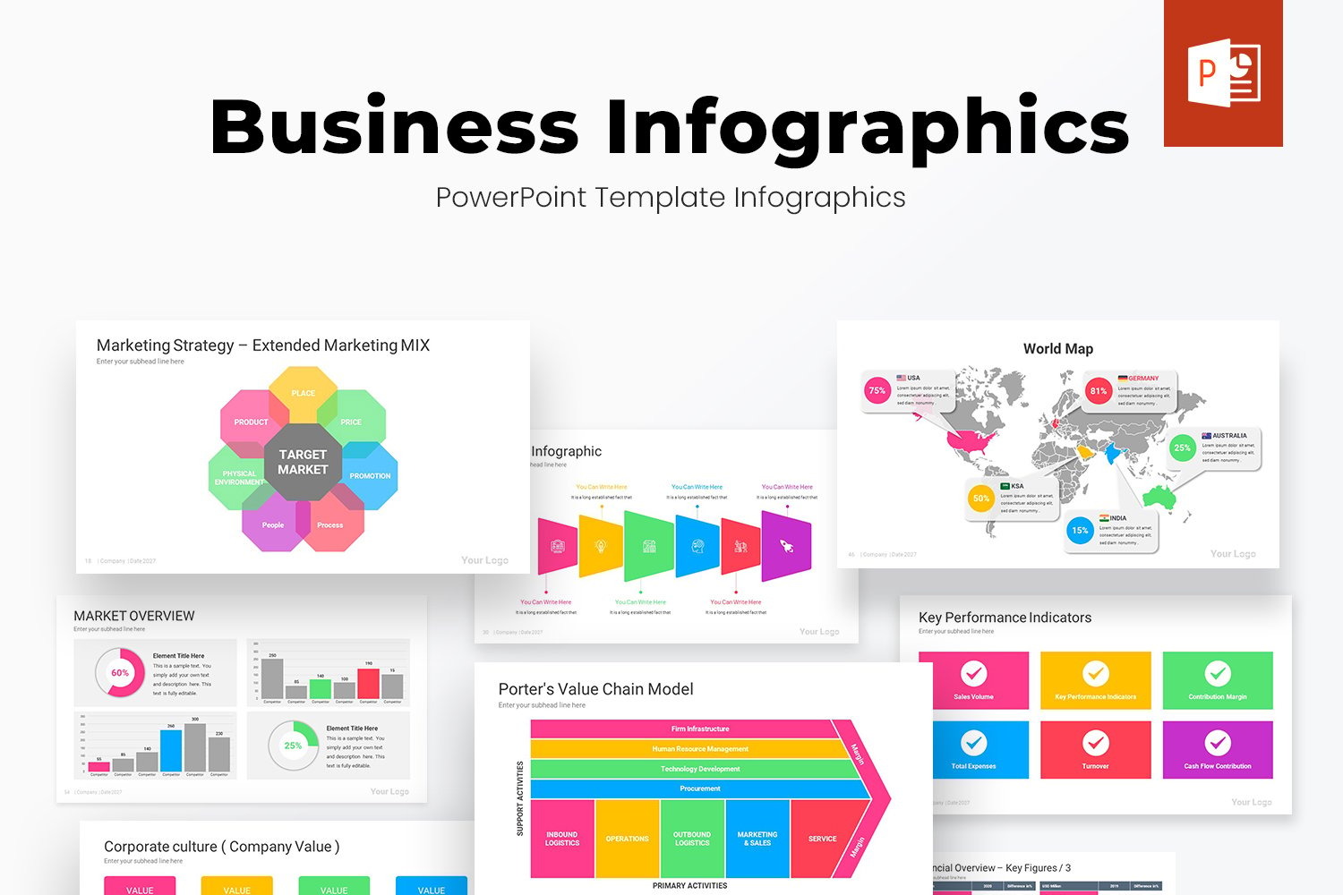Diseños de plantillas de infografías de PowerPoint de negocios