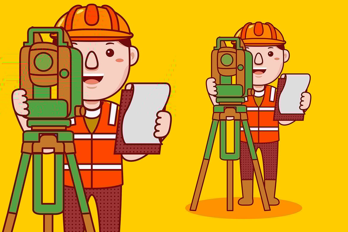 Land Surveyor Profession Cartoon - Vector Illustration