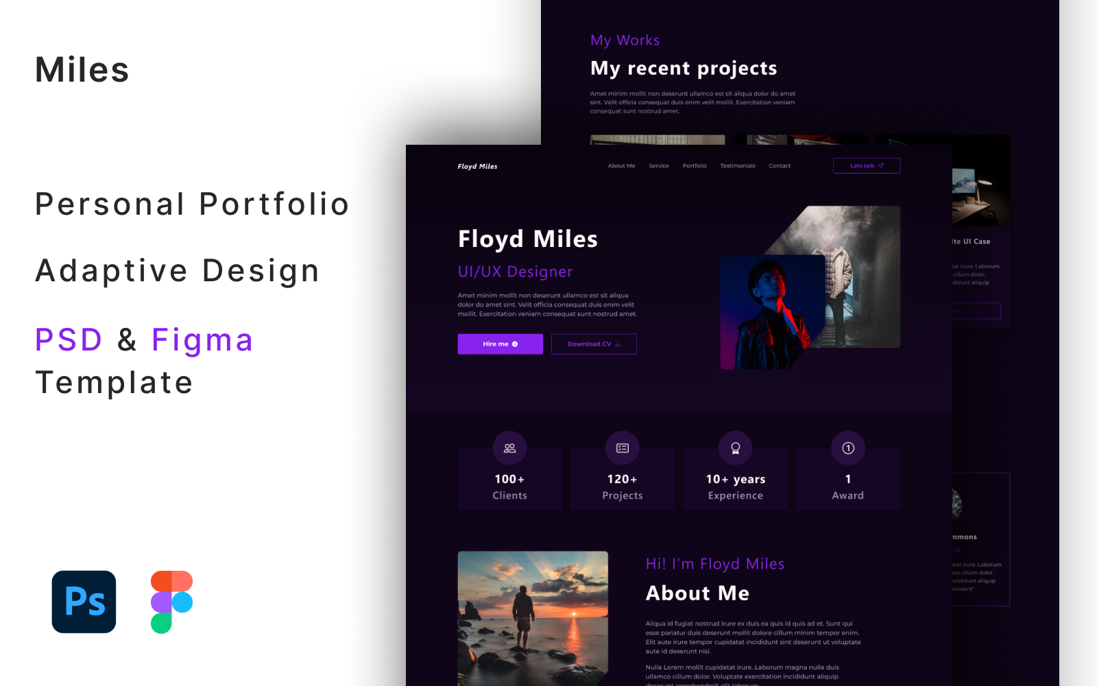 Miles - Personal Portfolio PSD Template - TemplateMonster