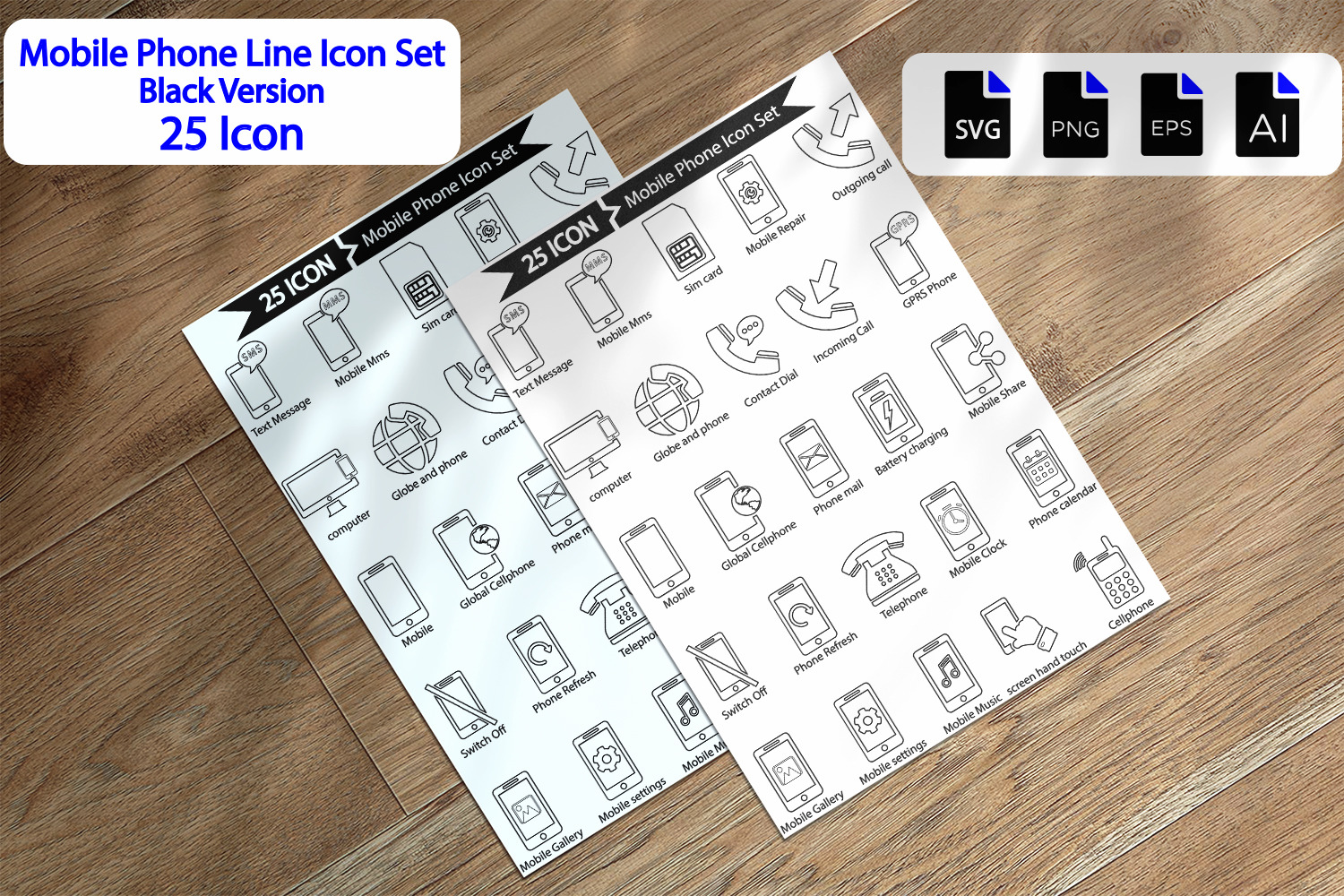 Premium Mobile Phone Line Icon Set #306190 - TemplateMonster