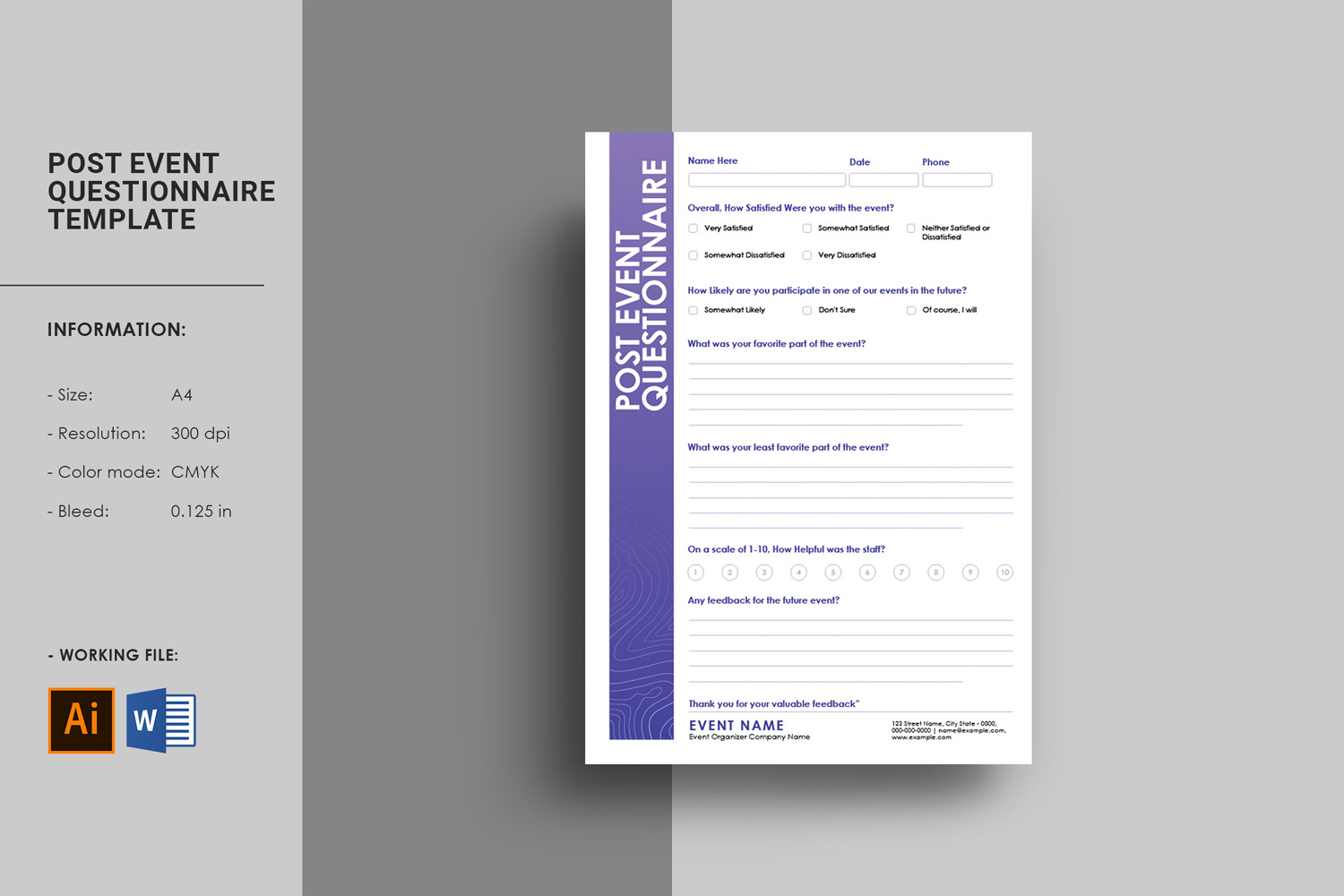 Modèle de questionnaire imprimable après l'événement