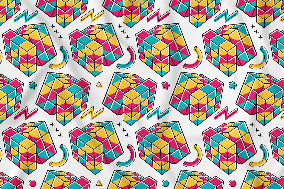 Puzzle Cube (90's Vibe) Seamless Pattern Vector