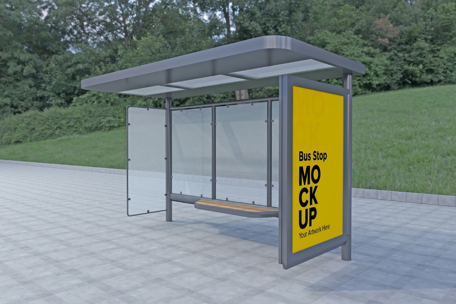 Side View Bus Stop Billboard mockup Template