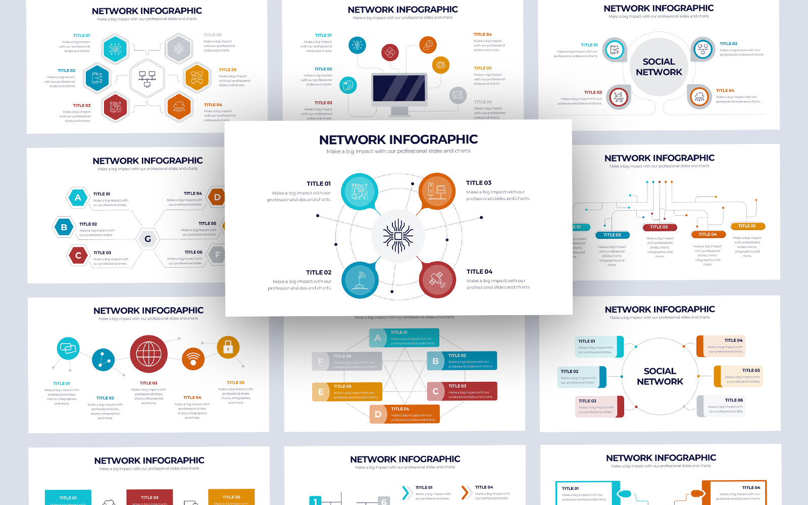 Modello di PowerPoint Infografica di rete - TemplateMonster
