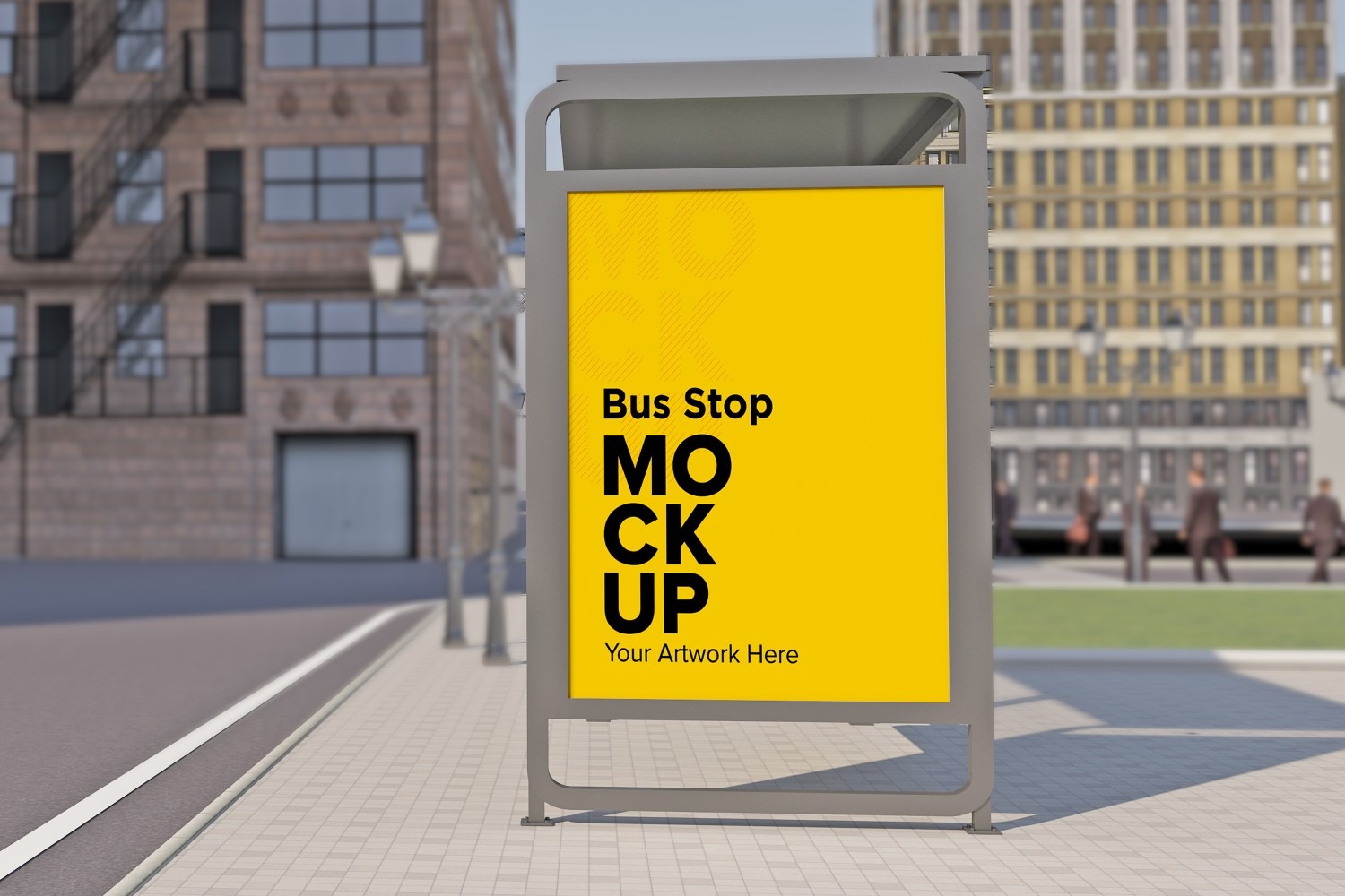 City Bus Shelter Advertising Signage mockup - TemplateMonster
