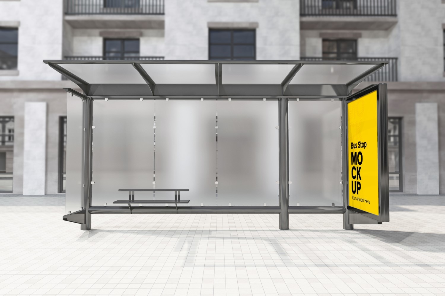 Road Side Blurred Glass Bus Stop With Signage Mockup