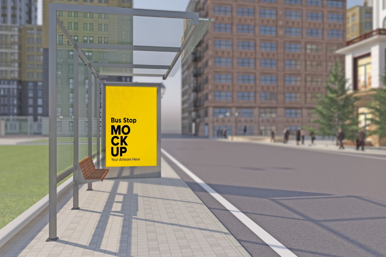 Town Bus Shelter Outdoor Advertising Sign mockup Template