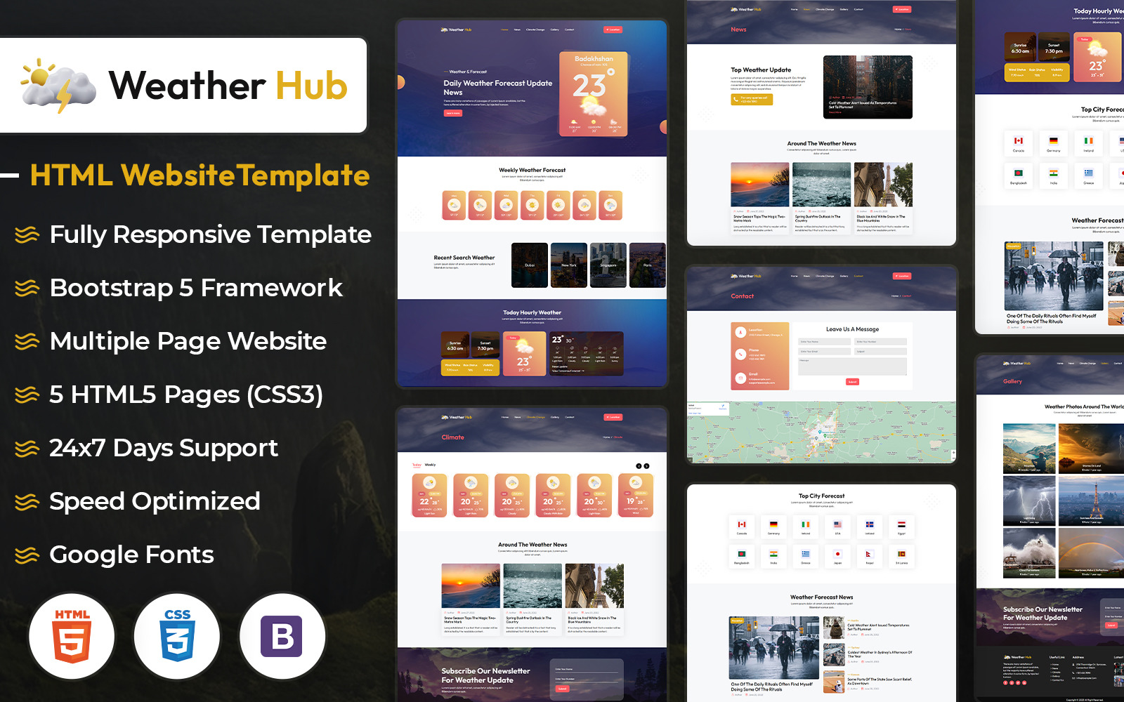Weather Hub - Responsive HTML Template - TemplateMonster