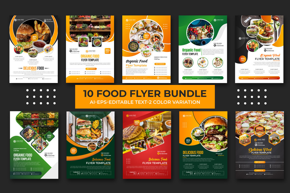 Delicious Food menu and restaurant flyer bundle. Organic healthy food ...