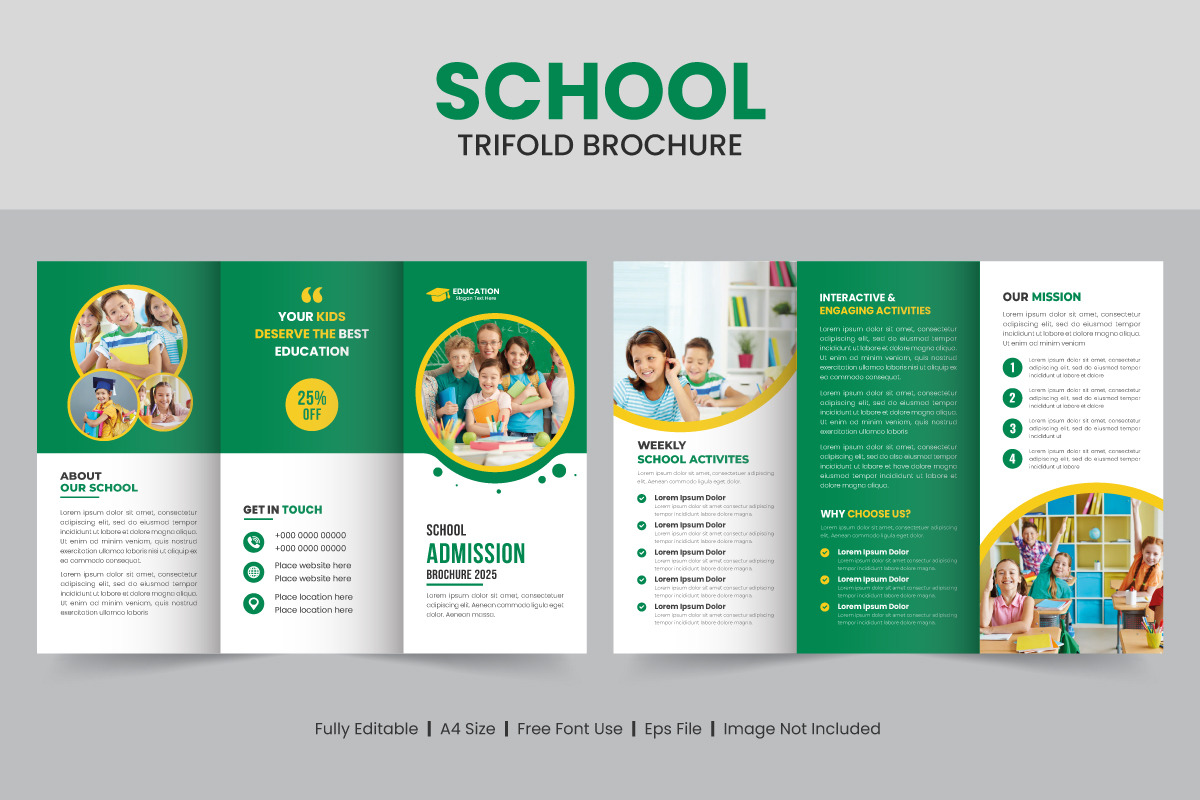 Kids School Admission and Education Trifold Brochure Template. Back To ...