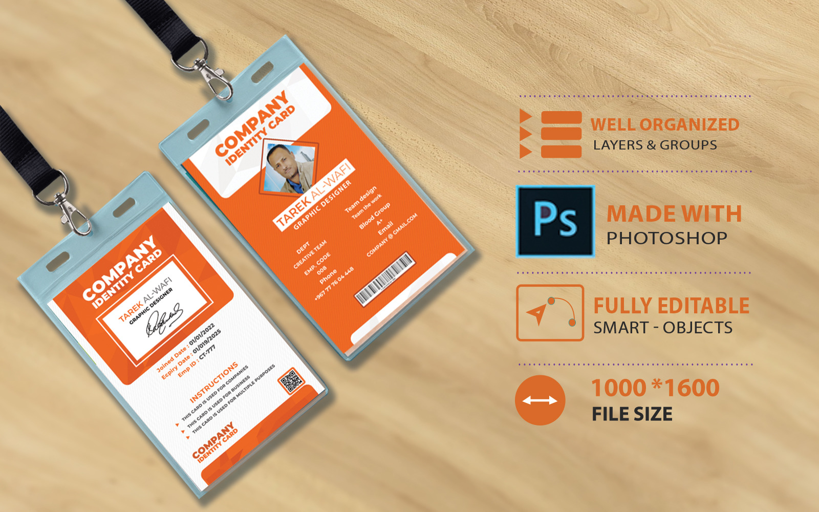 Orange-Vertical Office ID Card #310240 - TemplateMonster