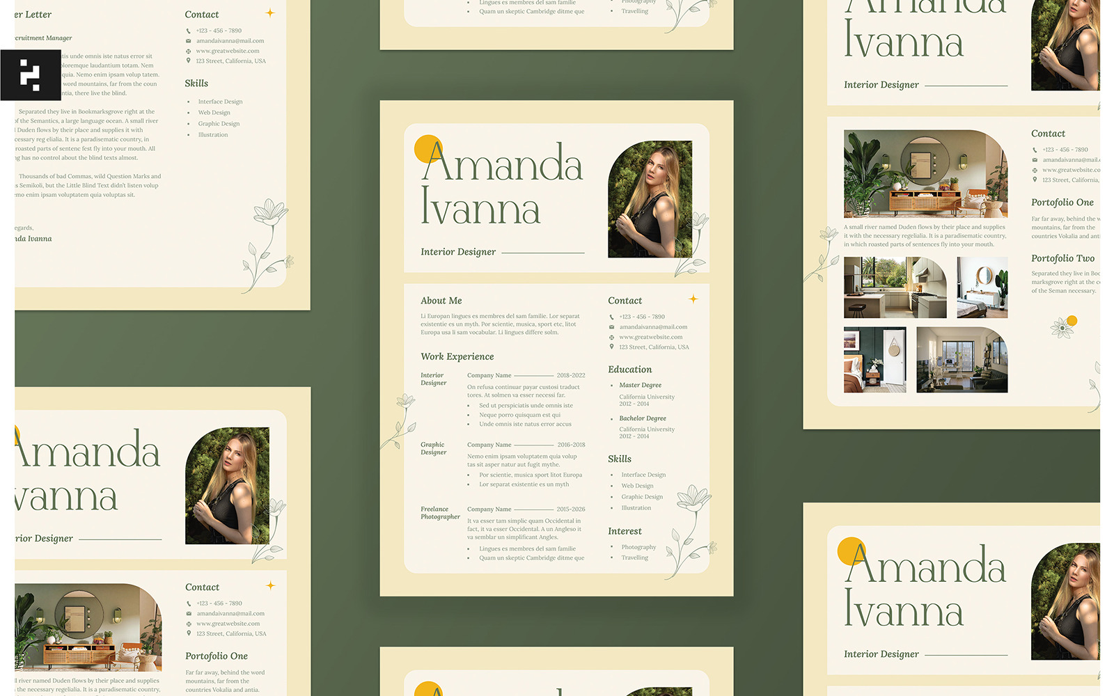 CV Resume Pack - Boho Flowers Theme #310403 - TemplateMonster