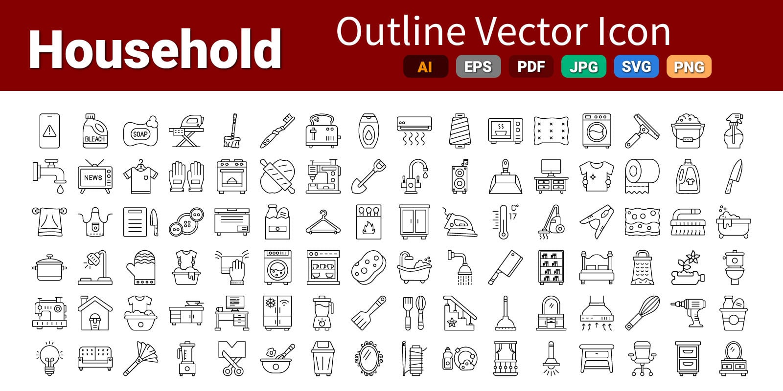 Household Icons Pack | AI | EPS | SVG - TemplateMonster