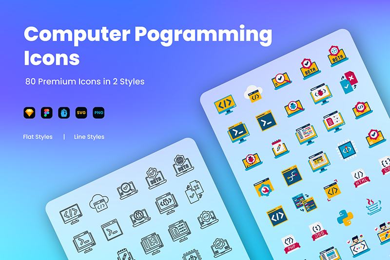 80 Computerprogrammierung Dual Style Icon Set