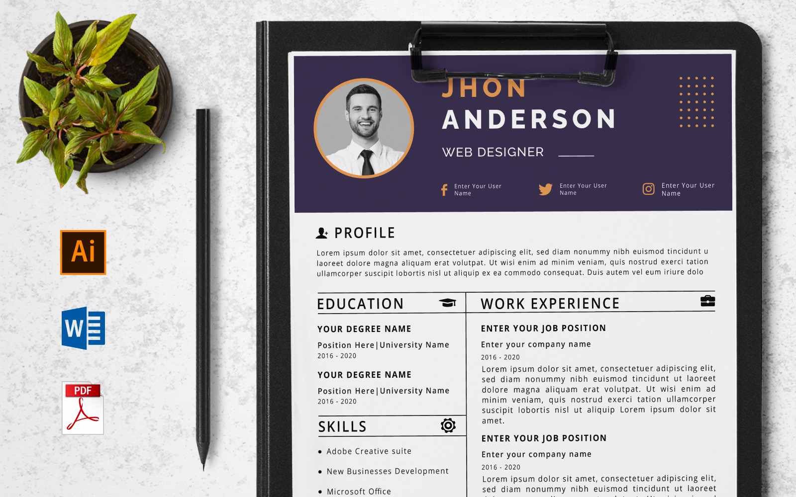 Jhon Anderson Resume Template #317653 - TemplateMonster