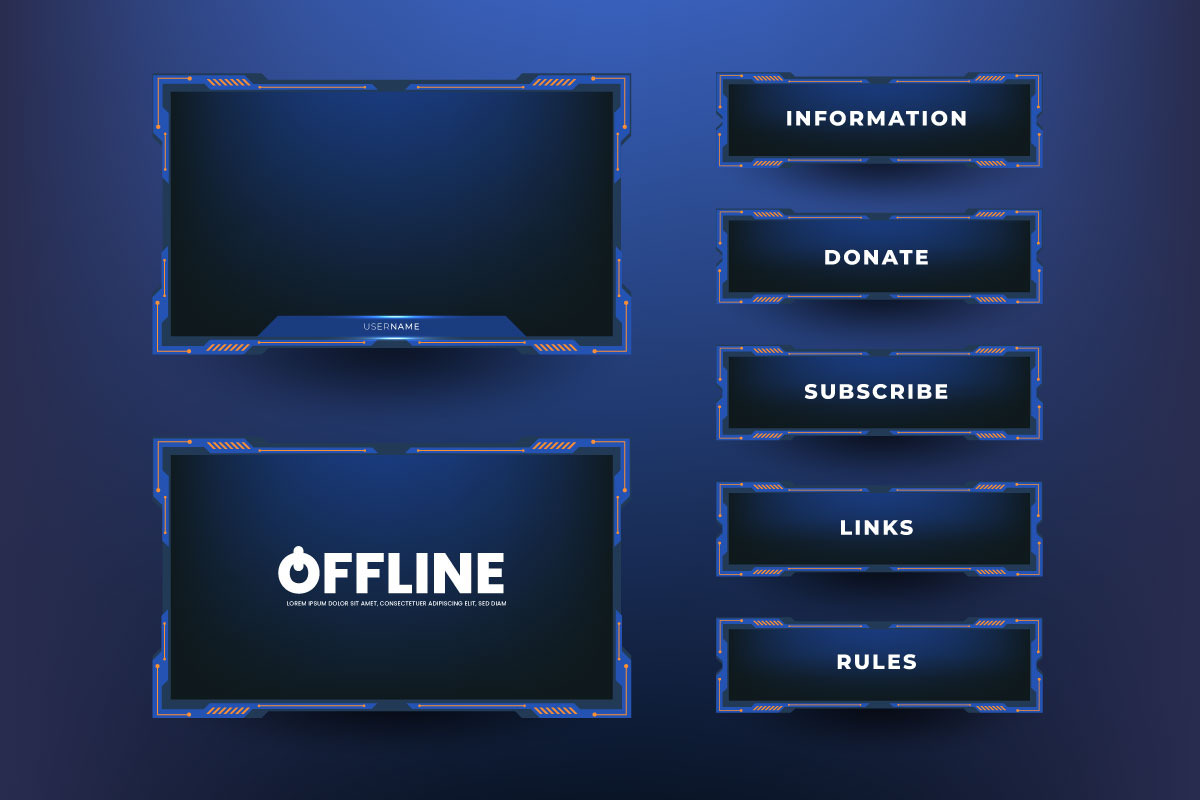 Live stream gameing panel template concept with game screen, live chat ...