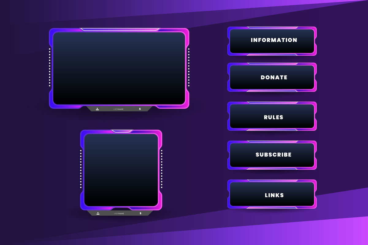 Live stream gameing panel template with game screen, live chat and ...