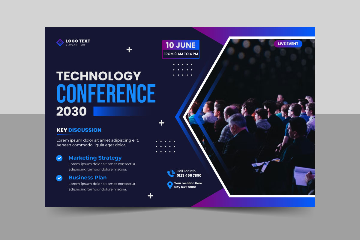 Business technology conference flyer and event invitation banner template design