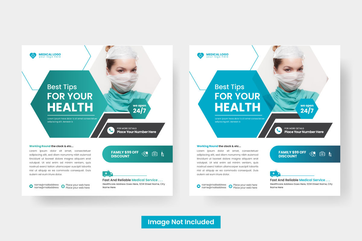 Medical health poster design and hospital for square social media post ...