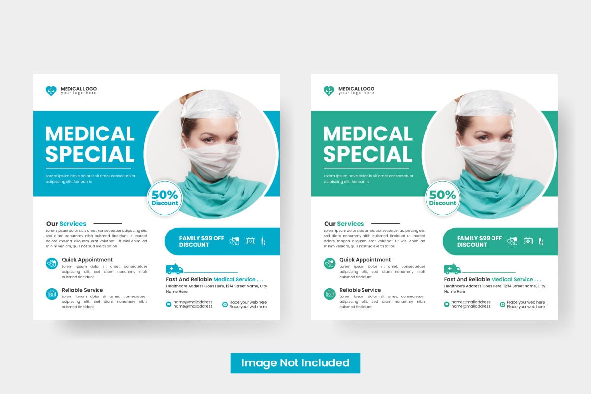 Medical health poster design and hospital for square social media post ...