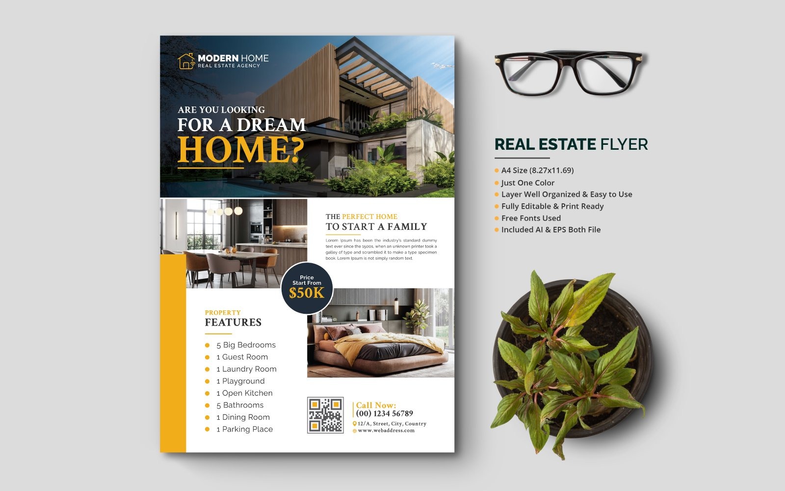 Minimalist Simple Real Estate Flyer Template Design for Advertise