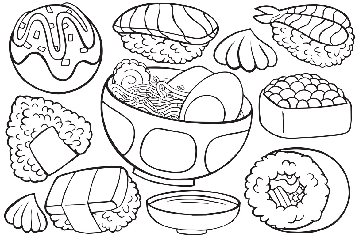 Japan Food Doodle Vector Line Art #01 - TemplateMonster