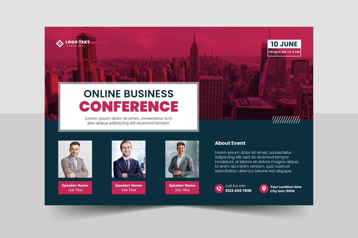 Online business conference invitation banner or live webinar horizontal ...
