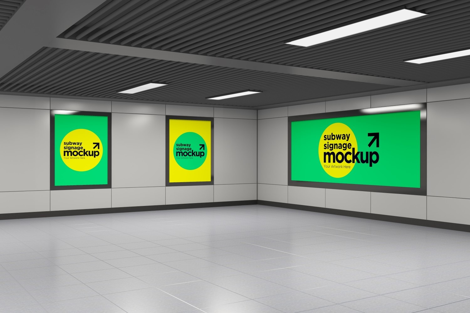 Subway Two Vertical And one Horizontal Signage Mockup