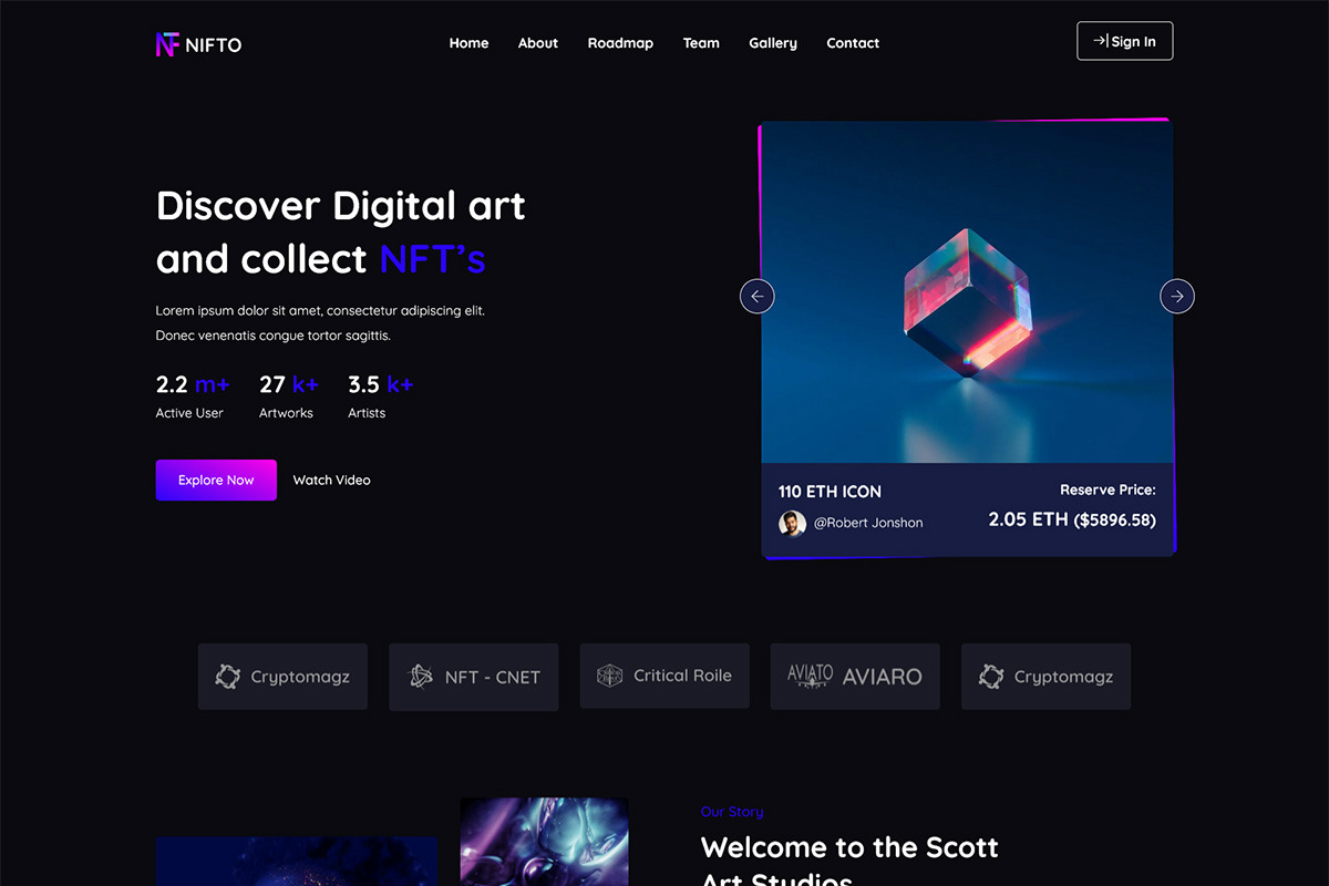 Nifto - NFT Creator React Website Template - TemplateMonster