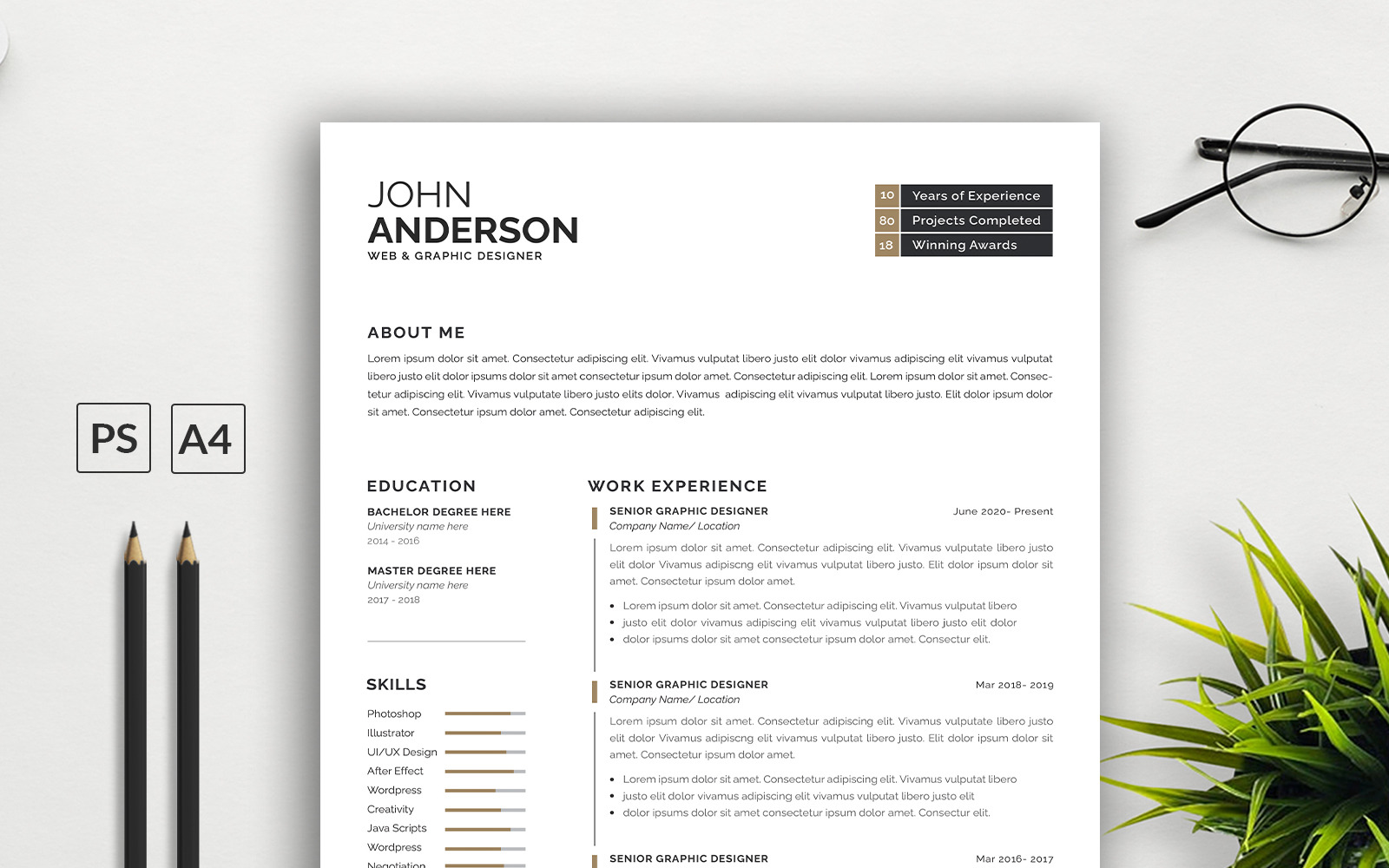 Graphic Designer Resume Template Layout Design