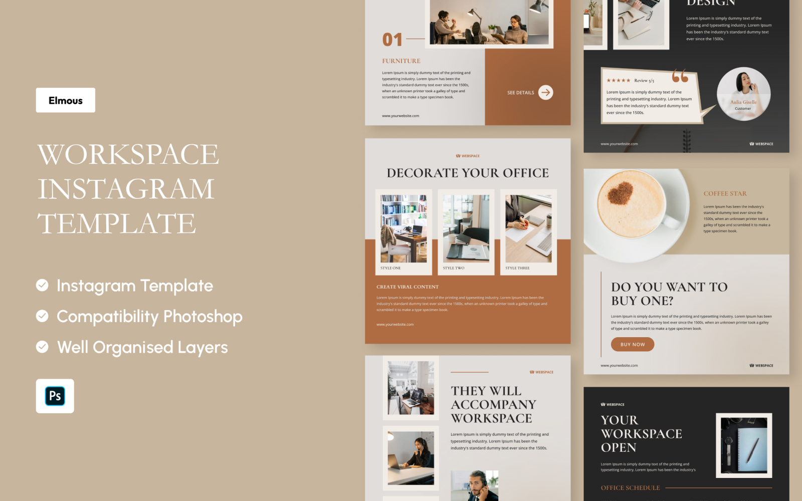 Workspace Instagram Template (PSD) #322557 - TemplateMonster