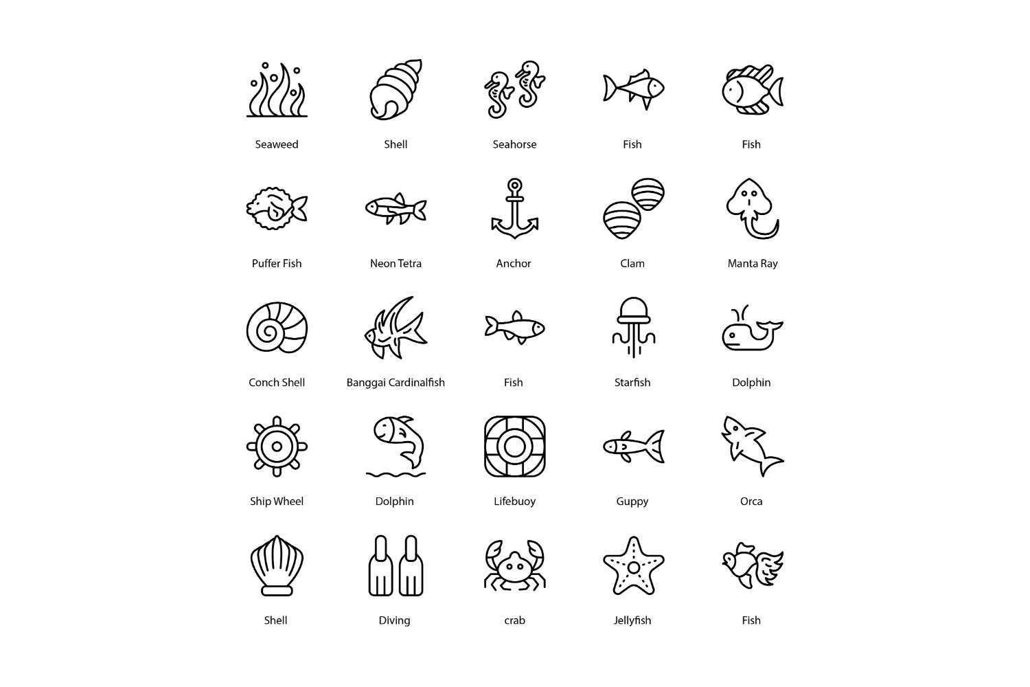 Sea icon Set Fish Ocean Icons Bundle - TemplateMonster