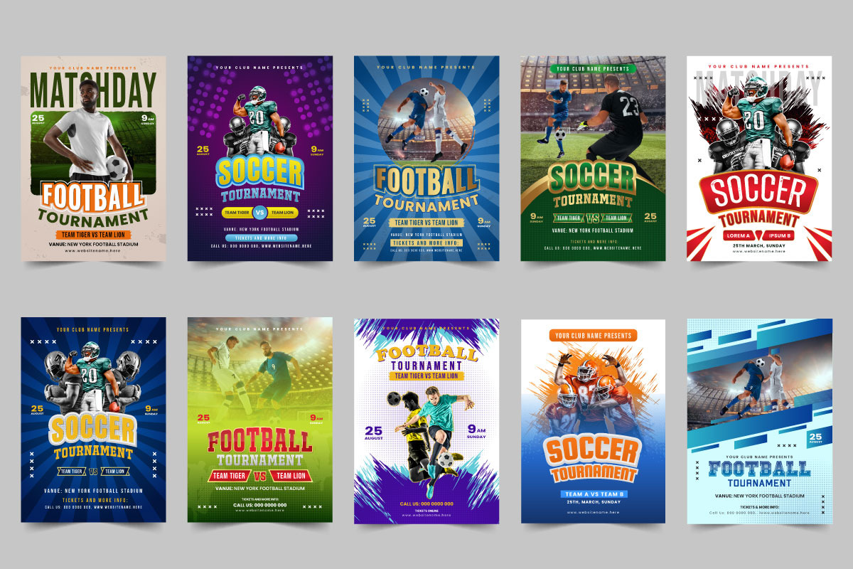 Sports event poster layout design template bundle and football ...
